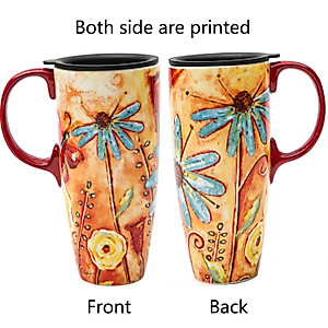 Topadorn 17 oz Tall Ceramic Travel Mug Coffee Cup with Sealed Lid,set of 2