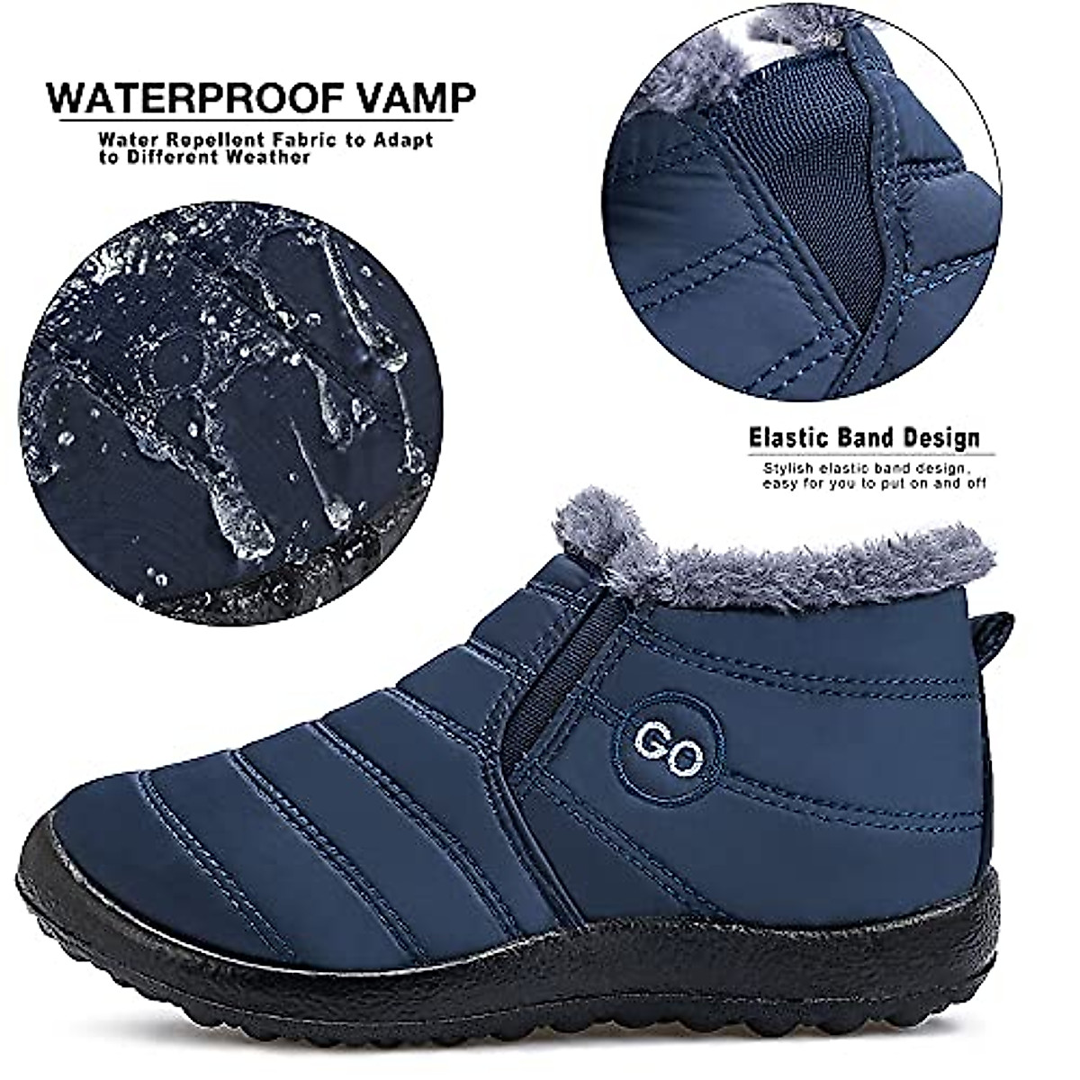 HARENCE Snow Boots for Women Winter Boot with Comfortable Warm Fur Lined Ankle Booties Outdoor Slip On Waterproof Short Boots