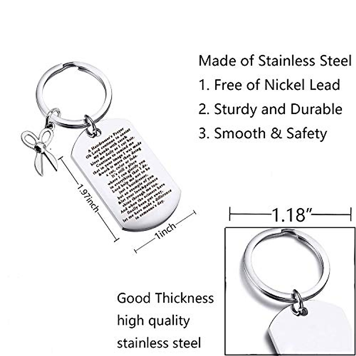 FUSTMW Hairdresser Prayer Keychain Hairstylist Gifts Scissor Charm Hairdresser Jewelry Gifts for Hair Stylist Cosmetology Graduation Gifts (SILVER)