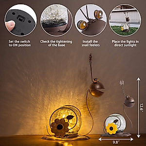 Darkdec Solar Globe Lights Outdoor Snail Garden Decor - 2 Pack Cracked Glass Solar Ball Lights Warm White Metal Snail Garden Lights Solar Powered Waterproof for Patio Yard Lawn