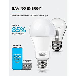 KINDEEP Yellow LED Bug Light Bulbs Outdoor 23W, A21 Amber Light Bulb 150W-200W Equivalent, 2000K Outdoor Light Bulbs for Porch, Patio, Deck, Backyard, E26 Base, Non-Dim, 2 Pack