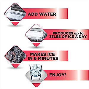 Frigidaire EFIC229-VCM FRIGIDAIRE-33LBS per day Square Clear Cube COMPACT ICE MAKER-Viewing Window-Silver, Standard