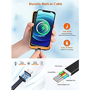 RETMSR Portable Charger, 38800mAh Solar Charger 10W Wireless QC3.0 22.5W PD 20W Fast Charging, Battery Pack with Built-in 3 Cables Super Bright Flashlight, 5 Outputs Power Bank for Cell Phone Tablet