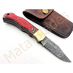 MATA BLADES 6.75 INCH MB0018 Handmade Damascus Folding Hunting Knife