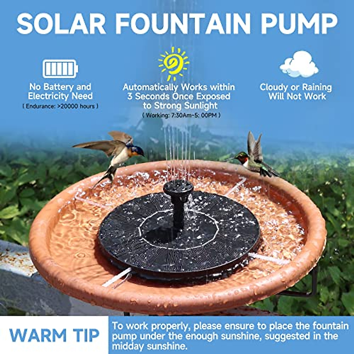 Solar Bird Bath Fountains, Bird Bath Bowl with Solar Fountain Pump, Solar Powered Water Fountain Combo Set with 5 Water Spray Types for Outdoor Garden Yard Patio Lawn