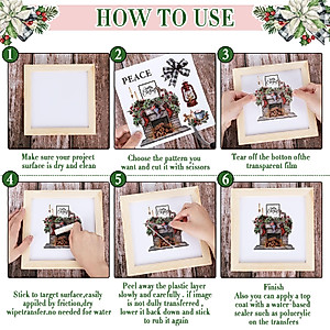 Whaline 12 Sheets Christmas Rub on Transfers Classic Watercolor Santa Snowman Gnome Transfer Stickers Winter Floral Bird Furniture Decals for Home Office Paper Wood DIY Crafts, 5.9 x 5.9 Inch