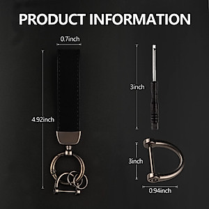 Fehlot Suede Car Key Chain, with Anti Loss D-ring, Two Key Rings and Screwdriver-Rotate 360 Degrees,Car Key Holder for Men & Women (Black)