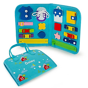 Boley Felt PLAYBOARD: Foldable Felt Busy Board with Fidget Activities for Kids | Montessori Educational Busy playboard with latches, Buckle for Learning Motor Skills and Sensory Activities | Ages 2+
