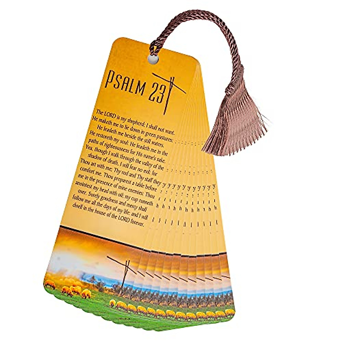 Psalm 23 Cross Sheep Golden Pasture Cardstock Tassel Bookmarks, Pack of 12