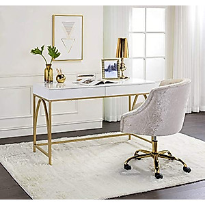Acme Furniture Lightmane Desk, White High Gloss & Gold