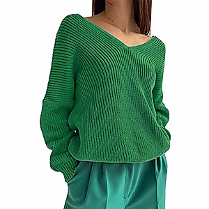 DUOWEI Pullover Sweaters for Men Casual Women's Autumn and Winter Solid Color V Neck Knitted Long Sleeved Sweater Sweater Shirt