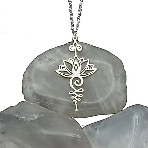 Unalome womens Pendant Necklace Hippie Necklace.Unalome Necklace with Lotus Flower-Yoga Jewelry, Silver