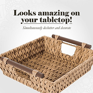 American Atelier Water Hyacinth Wicker Basket with Handles | Square Woven Wicker Storage Baskets with Builtin Carry Handles | Laundry Storage or Pantry Bin | Natural Weave | American Atelier