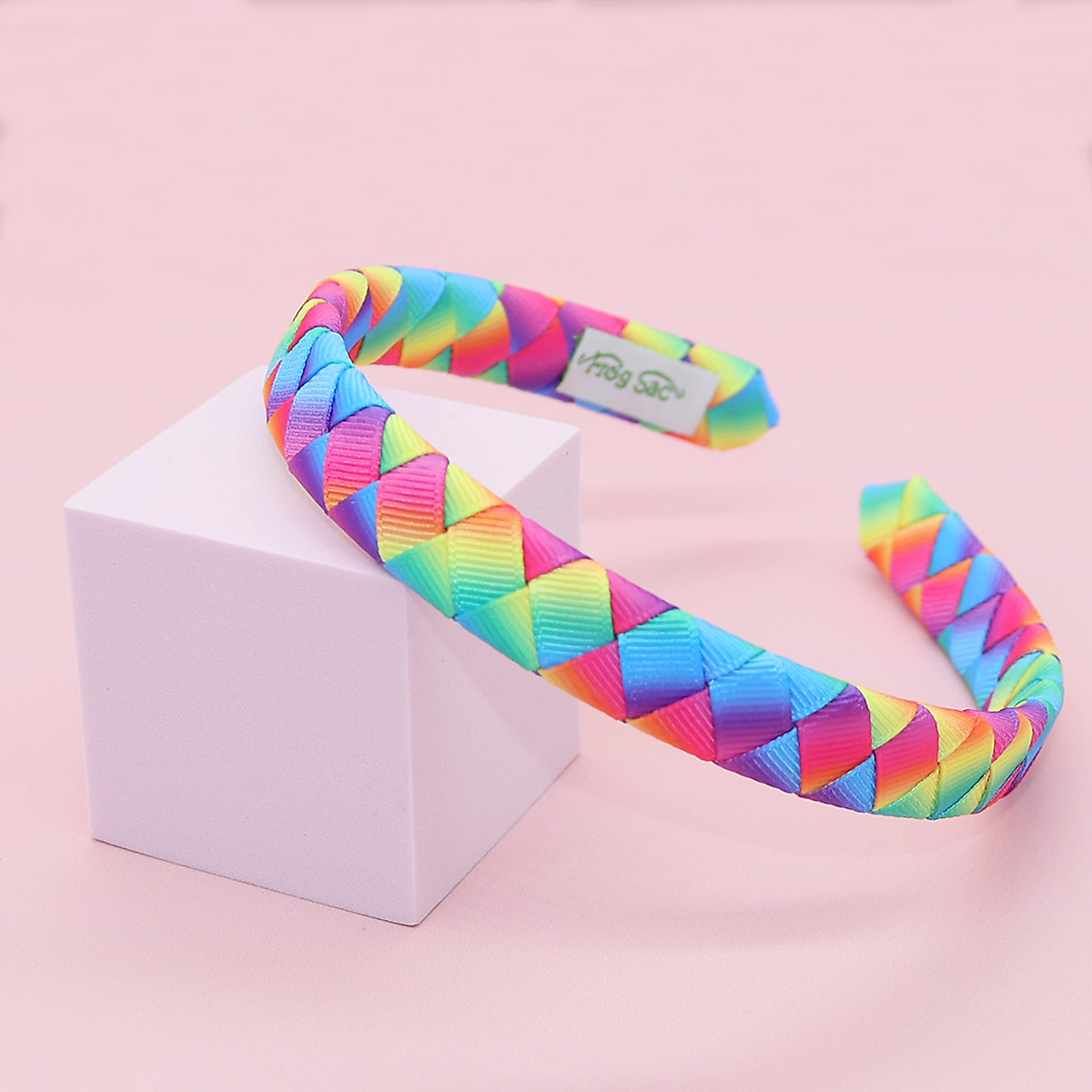 FROG SAC Rainbow Headband for Girls, Tie Dye Headbands for Kids, Cute Hard Head Band for Little Girl Hair Accessories, Unicorn Fashion Braided Hair Band, Basketweave Hand Braid Headband