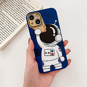 BeeTag Soft Silicone Case for iPhone 13 6.1 Inch with Wrist Lanyard Strap,Space Astronaut Design TPU Cartoon Graphics Bumper Shockproof Anti-Slip Protective Cover (LSJ),LANSJ