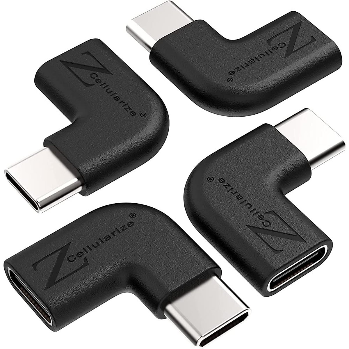 Cellularize USB C Extender Adapter 40Gbps 240W Short Dock Cable Extension Type-C 8K@60Hz PD Low Profile Male to Female Thunderbolt QC & Data Transfer for USB-C Devices (Right Angle, 4 Pack)