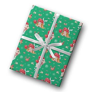 Christmas Mermaid Luxury Gift Wrap, Xmas Thick Wrapping Paper, Sea Theme Santa Princess Christmas Birthday Party Decor (6 foot x 30 inch roll)