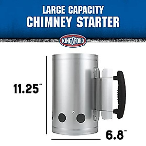 KINGSFORD Heavy Duty Deluxe Charcoal Chimney Starter | BBQ Chimney Starter for Charcoal Grill and Barbecues, Compact Easy to Use Chimney Starters and BBQ Grill Tools, Silver