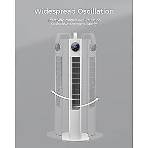 Uthfy Tower Fan with Remote Control, Oscillating Bladeless Fan, 43 Inch, Quiet 3 Speeds, Large LED Display,12H Timer, Standing Floor Fans Whole Room Home Office, White, One Size, ATF-014L-2