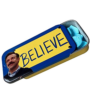 Ted Lasso Believe In Believe Blue Raspberry Flavored Candy - (1) Collectible Slide off top Tin filled with candies featuring Ted Lasso