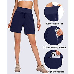 Obla Women's Hiking Cargo Shorts Zipper Pockets Soft High Waisted Quick Dry 7 Inch Long Shorts for Women Golf Athletic Summer (Navy_XL)