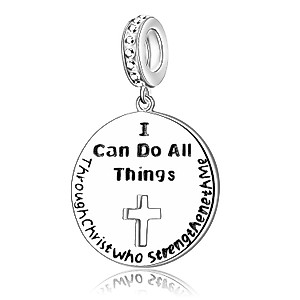 AMATOLOVE Religious Charm I Can Do All Things Through Christ 925 Sterling Silver Charms for Bracelets Christmas Gifts