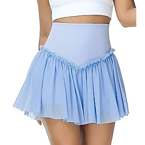 MIHRUSEM Womens Pleated Tennis Skirts with Shorts and Pockets, Girls High Waisted Lightweight Workout Athletic Golf Skorts, US Medium, Blue