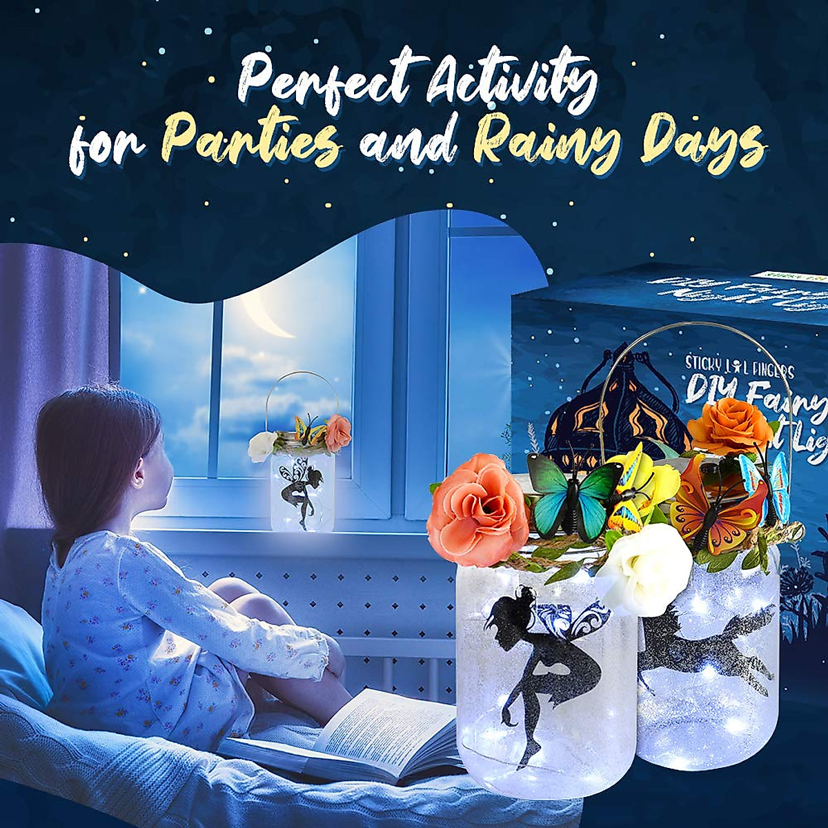 STICKY LIL FINGERS Fairy Jar Night Light Kit - Make Your Own Lanterns Set - Fairy Lantern Craft Kit for Girls - Fairy Night Light - Fairy Jar Kit - Gift Craft Fairy - Fairy Potions Craft Kit