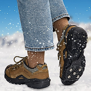 Syhood 6 Pairs Non Slip Gripper Spike Shoe Grips with 5 Studs Crampons Universal Ice Traction Cleats Snow Ice Hiking Fishing (Black,Large)