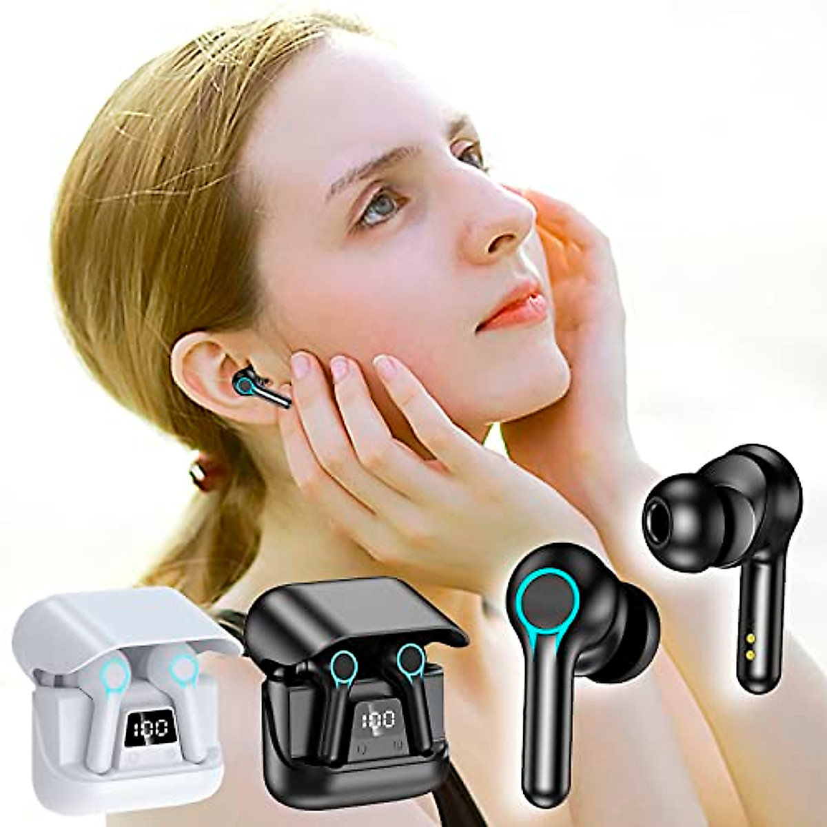 HiFi Bluetooth Earbuds, Bluetooth Headset Game Music Dual Ear Wireless Sport Earphone Intelligent Noise Reduction Waterproof Headset