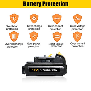 SKYON 12V 4.0Ah DCB124 Battery Replacement for 12V Max Battery DCB124 3Ah DCB122 2Ah DCB120 1.5Ah Lithium-Ion Battery Compatible with Dewalt All 12V Max Cordless Power Tools Battery