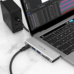ADAM elements CASA Hub 5E - Universal 5-in1 Card Reader USB-C Hub - SD + MicroSD High Speed Writes and Reads, Fast Charging 60W USB-C PD 3.0, Ultimate 3.1 USB Data Transfer - Grey