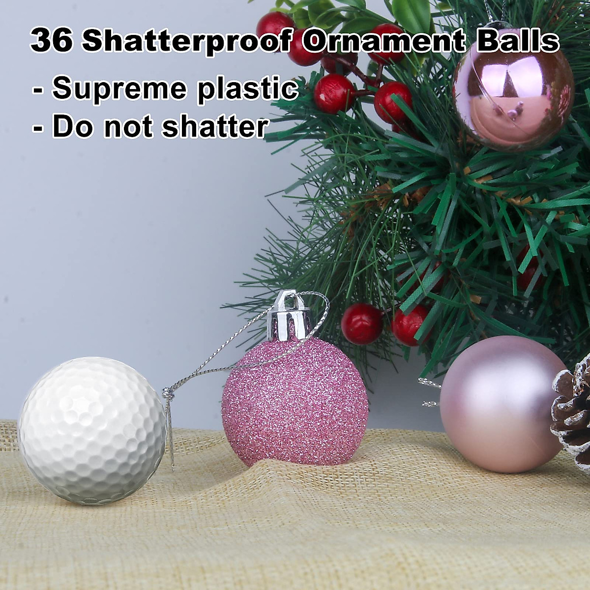 Bubblegun Pink 1.6" Small Christmas Balls Christmas Tree Decoration Ornaments Shatterproof Hanging Balls for Birthday Valentines Day Easter Holiday Wedding Decorations Set of 36pcs