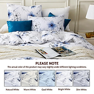 DESIHOM Blue Floral Duvet Cover Queen Size Coquette Flower Duvet Covers Set 3 Pieces with Zipper Closure, Aesthetic Reversible Queen Comforter Quilt Cover Microfiber Bedding Set
