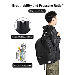 CAMILLEMMA Black Simple Cute Backpack for Teen Girls Boys, Casual Daypack High School Bookbag for Women Men, Lightweight Travel Laptop Back Pack Classic Basic College Backpack