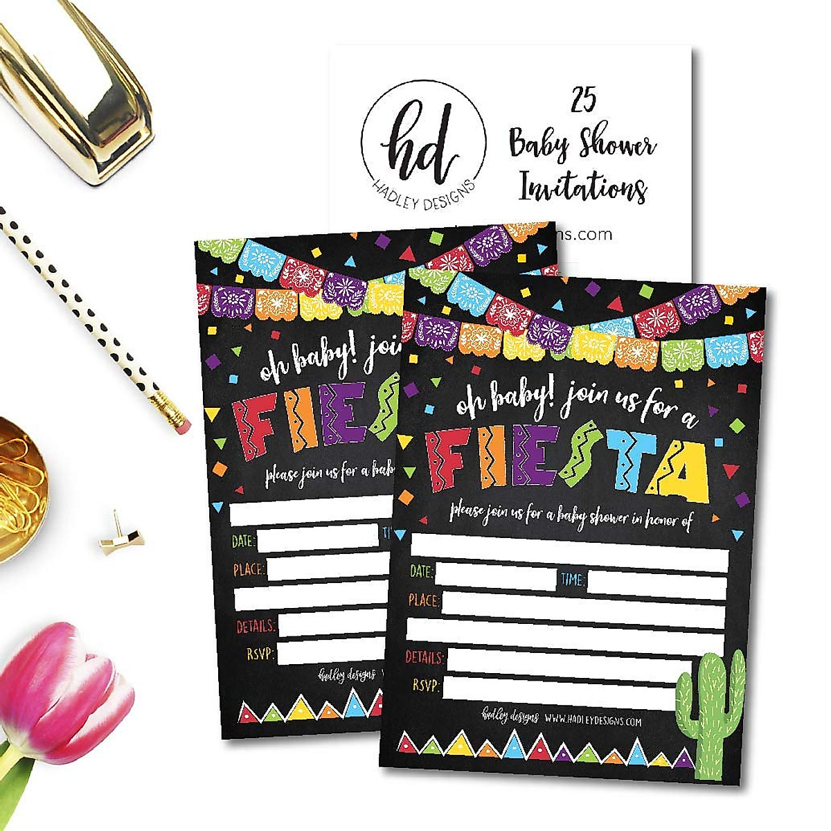 25 Fiesta Baby Shower Invitations, Sprinkle Invite for boy or girl, Spanish Mexican Theme Gender Neutral Reveal, Cute Printed Fill or Write In Blank Printable Card Coed Twin Party Stock Paper Supplies