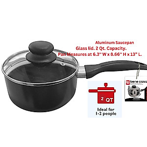 Bene Casa - Non-Stick Aluminum Saucepan with Lid - 2 Qt. Capacity - Oven and Dishwasher Safe - Cool Touch Handle