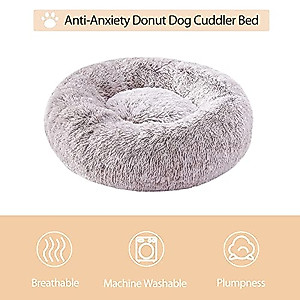 WNPETHOME Calming Dog Bed & Cat Bed,Small Dog Bed Donut Design Faux Fur Anti-Anxiety Dog Bed,Fluffy Pet Cushion Dog Bed for Small Dogs and Cats (20 x 20 inch, Light Coffee)
