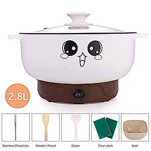 MINGPINHUIUS 4-in-1 Multifunction Electric Cooker Skillet Wok Electric Hot Pot For Cook Rice Fried Noodles Stew Soup Steamed Fish Boiled Egg Small Non-stick with Lid (2.8L, without Steamer)