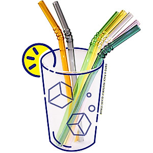 8 Pack EMPO Glass Straws Colored - 8" x 8mm Perfect Reusable Straw - Smoothies, Tea, Juice, Water, Essential Oils Gift with 2 Cleaning Brush MultiColor