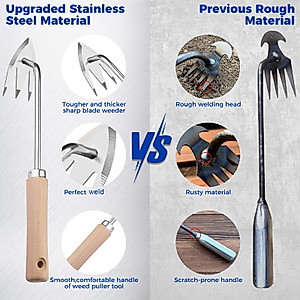 2pcs Upgraded Weed Pulling Tools,New Weeding Artifact Uprooting Weeding Tool,Garden Weeding Tool of Stainless Steel,Weed Puller Tool with Garden Gloves,Weeding Tool for Backyard (3 teeth+4 teeth)