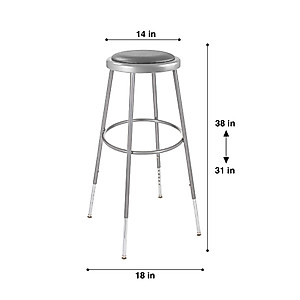 OEF Furnishings (2 Pack) Height Adjustable Grey Vinyl Padded Stool, 31-38" High