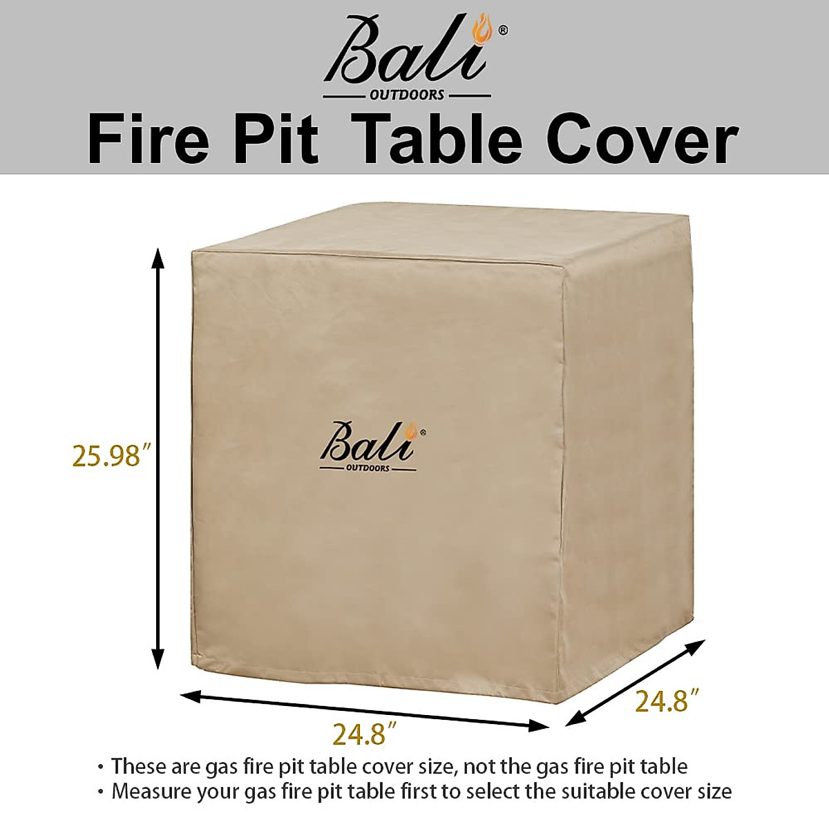 BALI OUTDOORS 23.6 Inch Square Gas Fire Pit Cover, Heavy Duty Waterproof All Weather Resistant Outdoor Cover, Brown