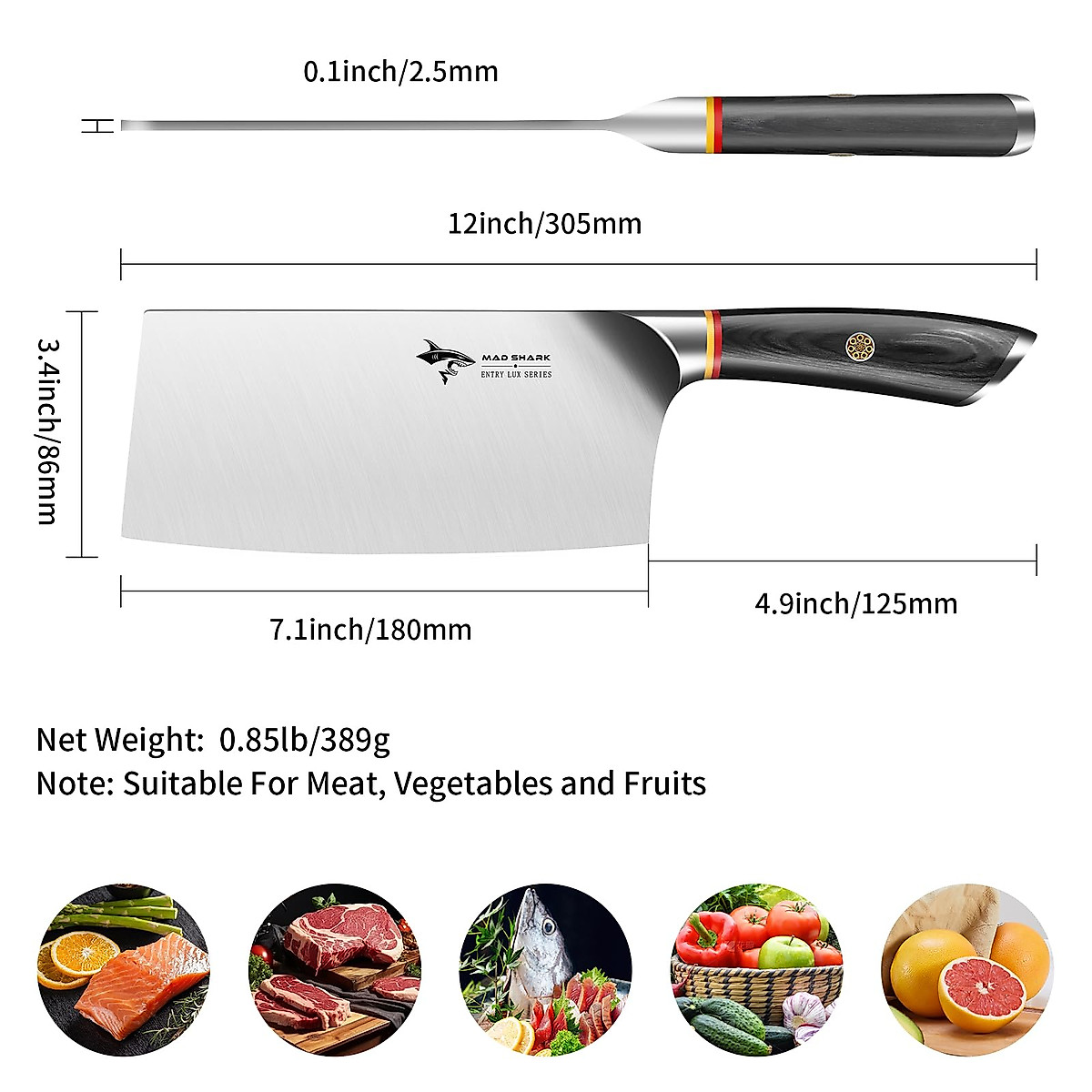 MAD SHARK 7 inch Heavy Duty Kitchen Knife, Professional Sharp Vegetable Cleaver, German Military Grade Composite Steel with Ergonomic Handle, Chef Knife for Home Kitchen Cook Cutting, Chopping