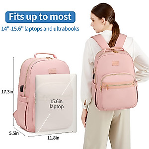 Bagalaxy Pink Women School Laptop Backpack: 15.6 Inch Nurse Work Bag Travel Bookbag Teacher College Purse Backpacks Computer Business Back Pack with USB Charging Port Student Womens Gift