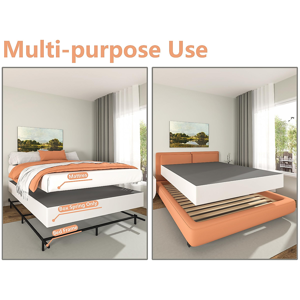 Vitverve Box Spring for Queen Bed, 9 Inch High Metal Queen Box Spring Only, Heavy Duty Mattress Foundation with Fabric Cover, Easy Assembly, Quiet Noise Free, Non Slip, Black