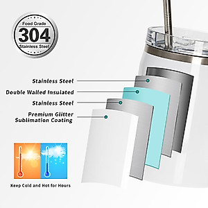 PYD Life Sublimation Mugs Tumblers Blanks with Handle Lid and Straw 30 OZ White Insulated Stainless Steel Jug Water Bottle with Handle for Sublimation Oven Printing 4 Pack