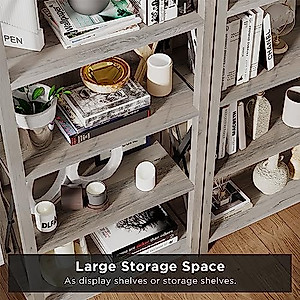 AMERLIFE 4-Tier Bookshelf, Set of 2 Tall Industrial Book Shelf, Rustic Wood & Metal X Frame Farmhouse Bookcase & Bookshelves, for Living Room, Bedroom, Grey Wash