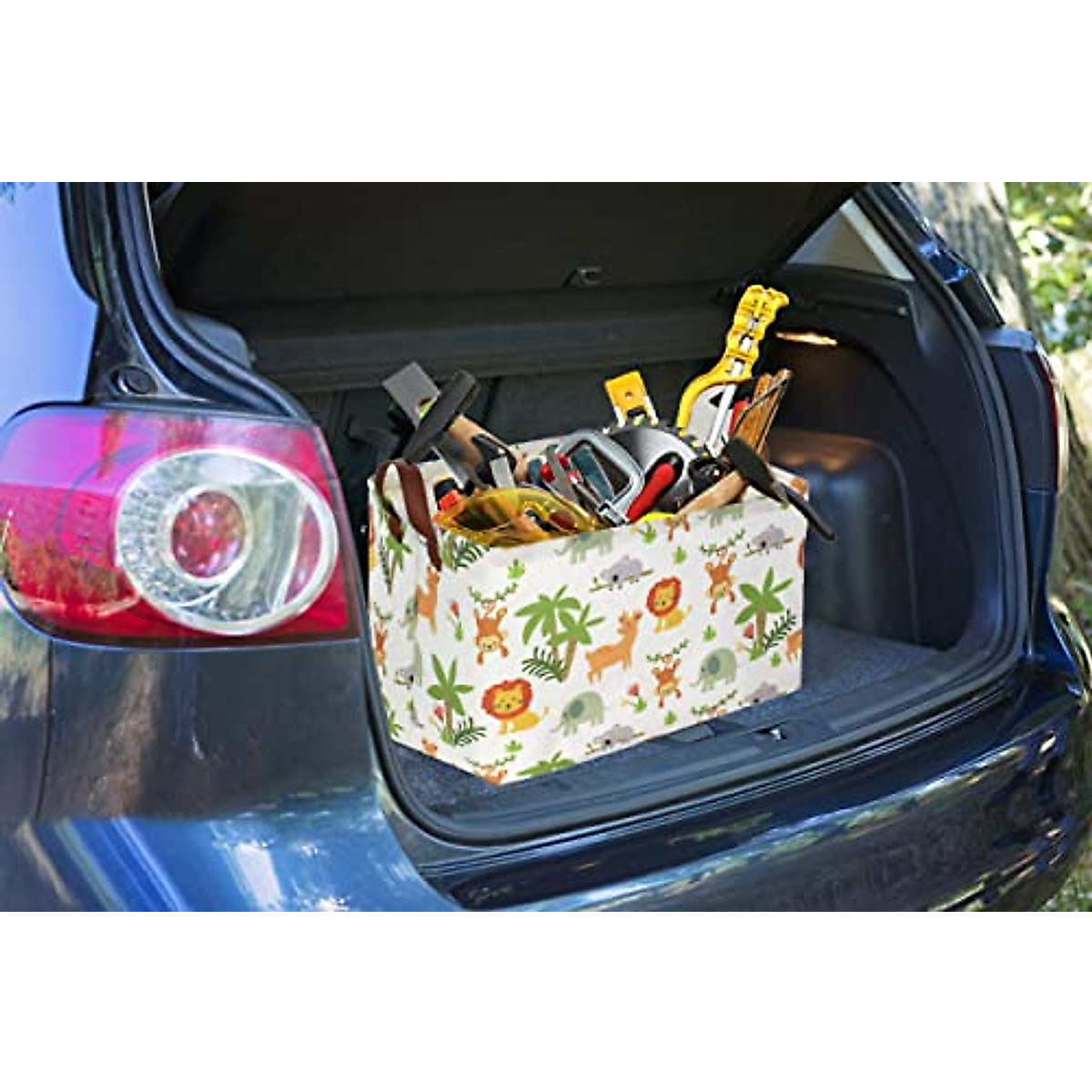 Essme Rectangular Baby Storage Basket,Green Basket,Nursery Storage Bin Organizer with Handles for Jungle Decor,Shelf Basket,Toy Box,Animal Basket.(Jungle animal)