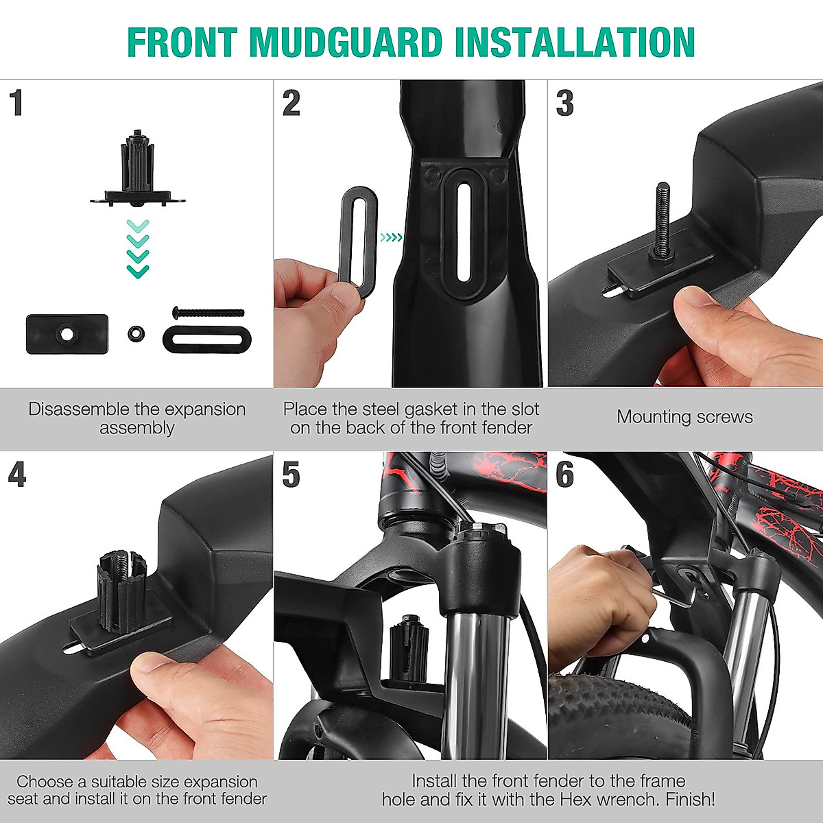 Rimore Bicycle Bike Fender Mudguard, Adjustable Mountainbike Bicycle Fenders for 26, 27.5, 29In Splash Guard Front Rear MTB Mud Guard Bicycle fender